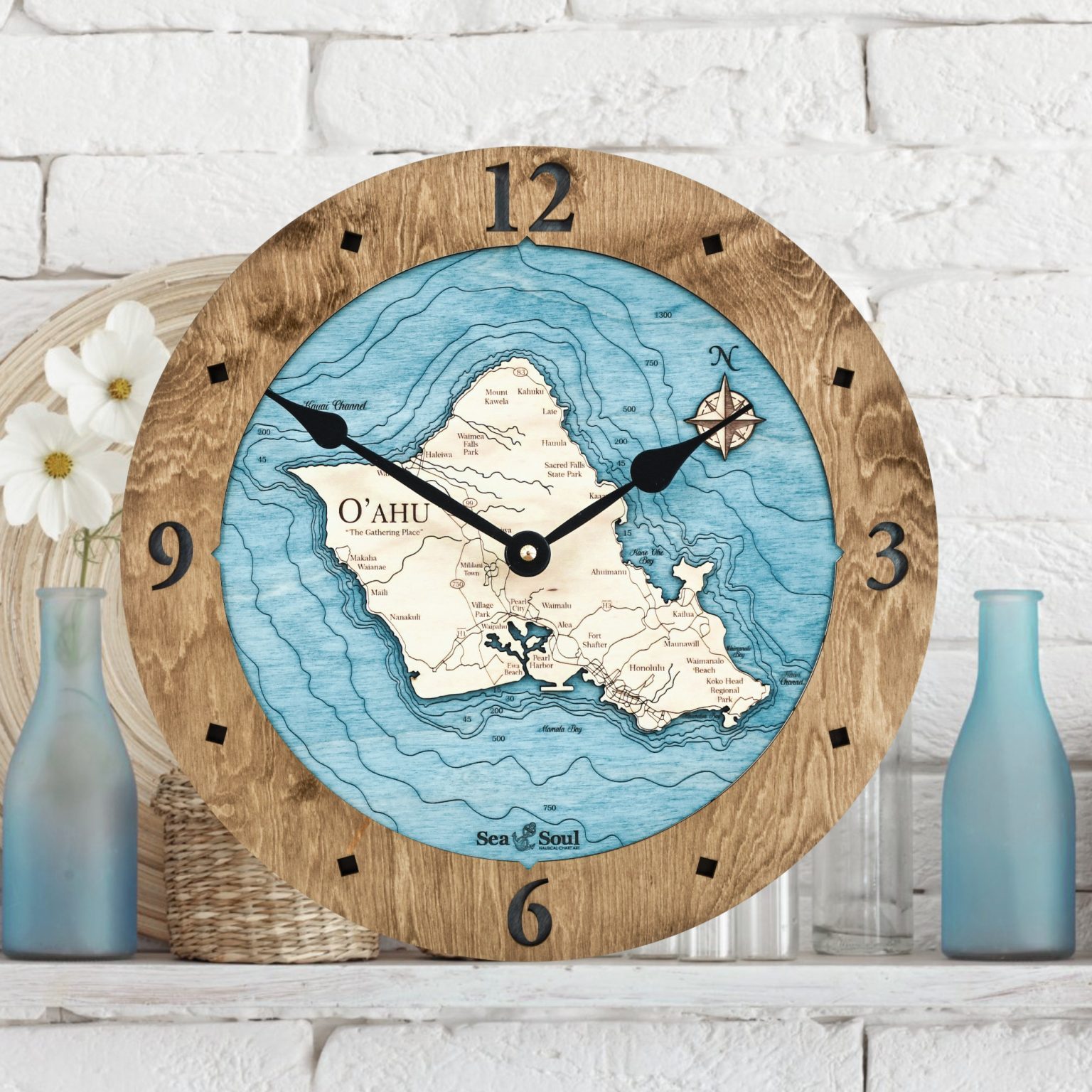 16" Hawaiian Islands Nautical Map Clock - Sea and Soul Charts