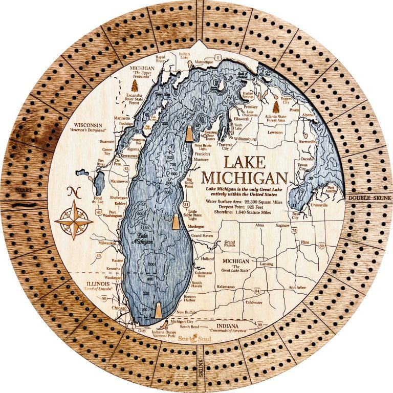 Lake Michigan Custom Cribbage Board - Sea and Soul Charts