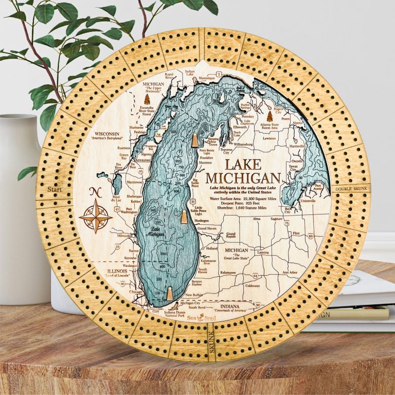 Lake Michigan Custom Cribbage Board - Sea and Soul Charts