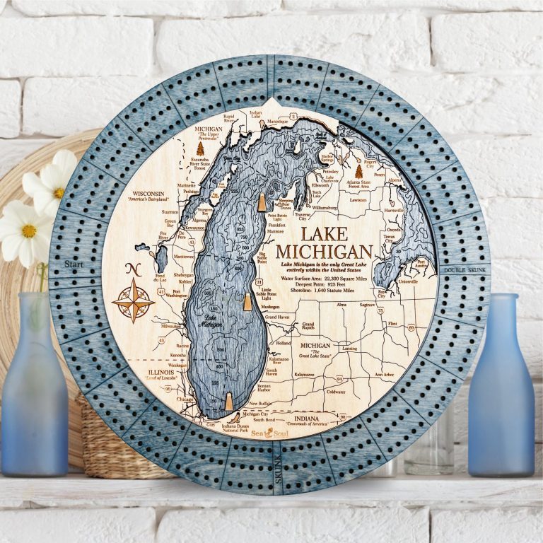 Lake Michigan Custom Cribbage Board - Sea and Soul Charts