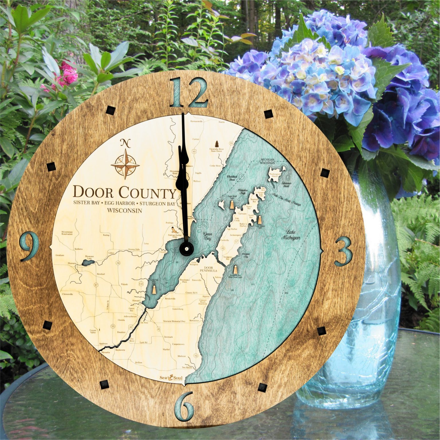 24" Door County Nautical Map Clock - Sea and Soul Charts