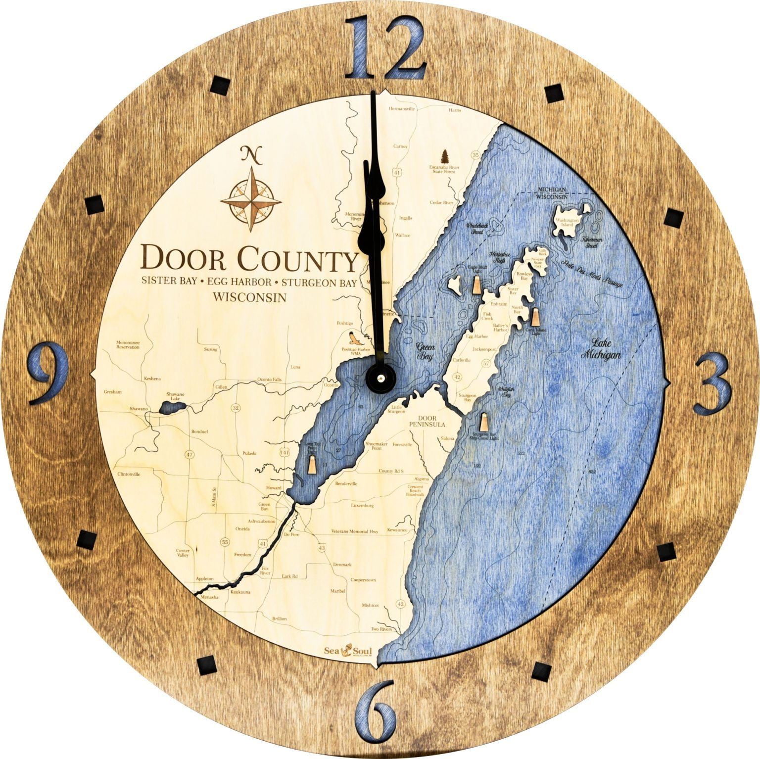 24" Door County Nautical Map Clock - Sea and Soul Charts